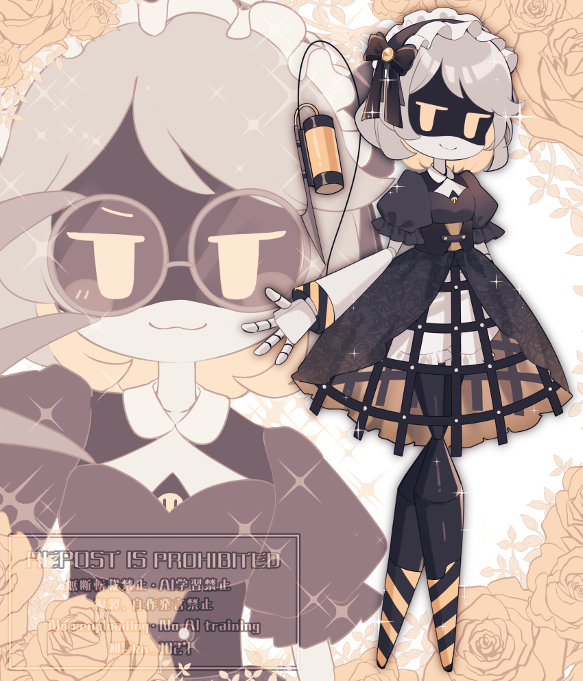 Safebooru - 1girl :3 absurdres adjusting eyewear android black bow black corset black dress ...