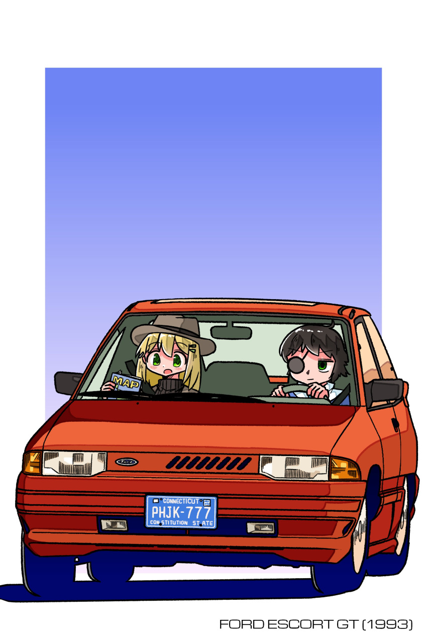 Safebooru - 1boy 1girl absurdres black hair black sweater blonde hair car closed mouth ...
