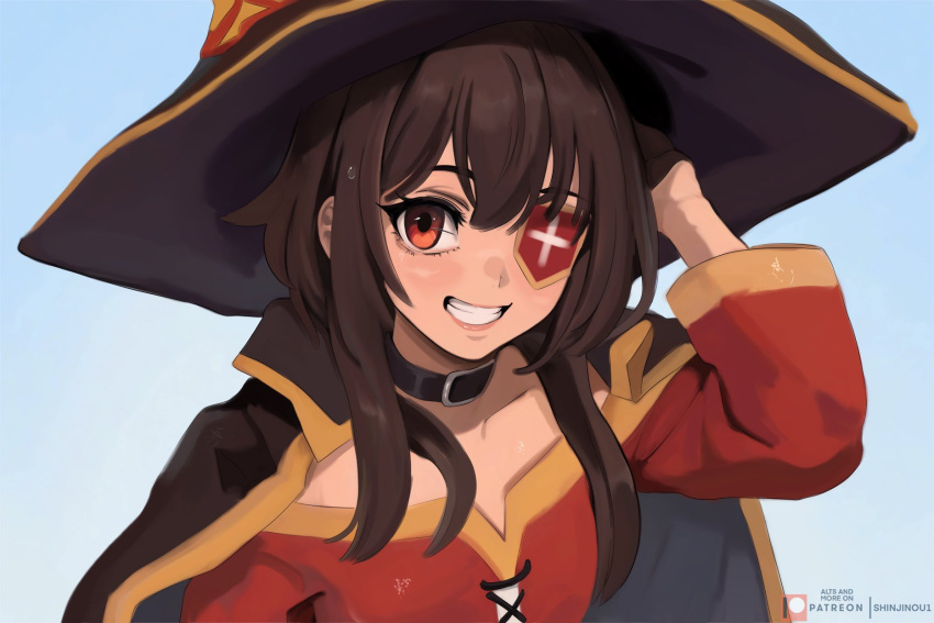 Safebooru - 1girl brown cape brown eyes brown hair cape collar dress grin hat highres kono ...