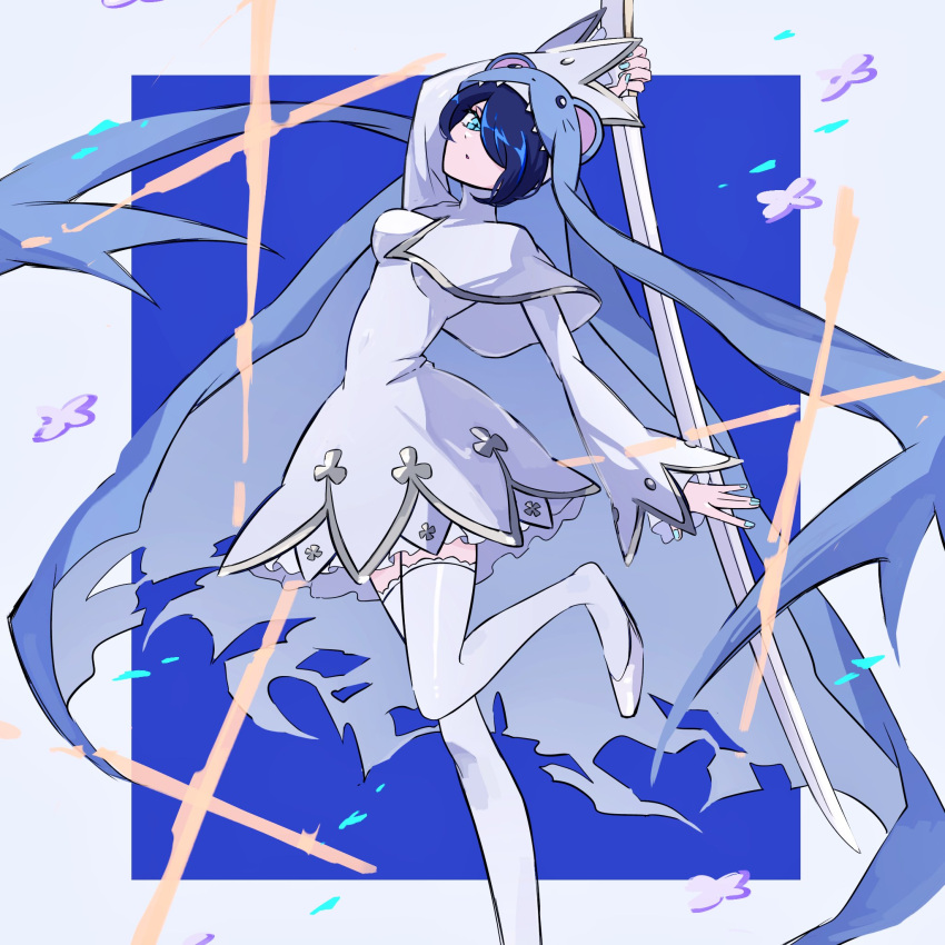 Safebooru - 1girl blue background blue hair border digimon digimon ...