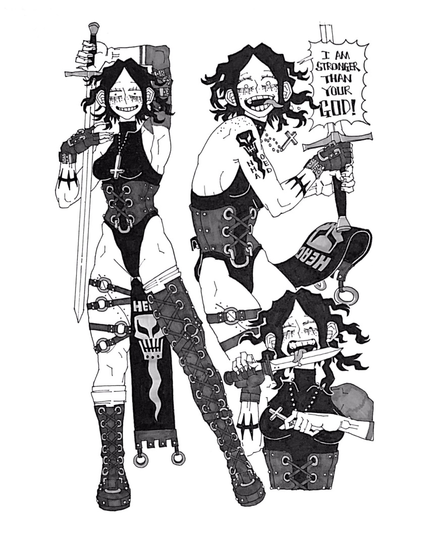 Safebooru - 1girl arm tattoo bangtanghan bare shoulders belt black hair black leotard boots ...