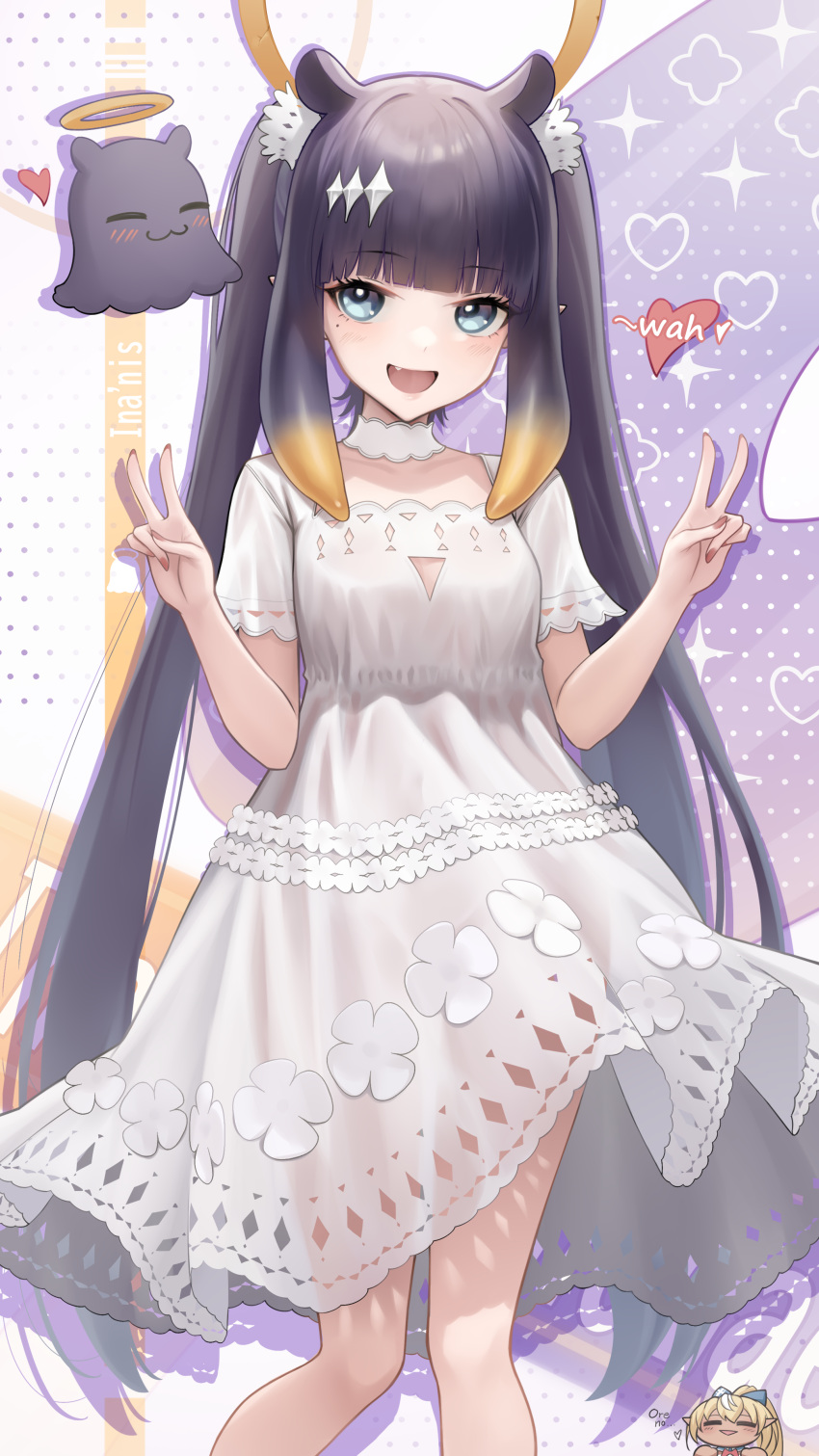 Safebooru - 2girls :d absurdres animal ears blonde hair blue eyes blunt ...