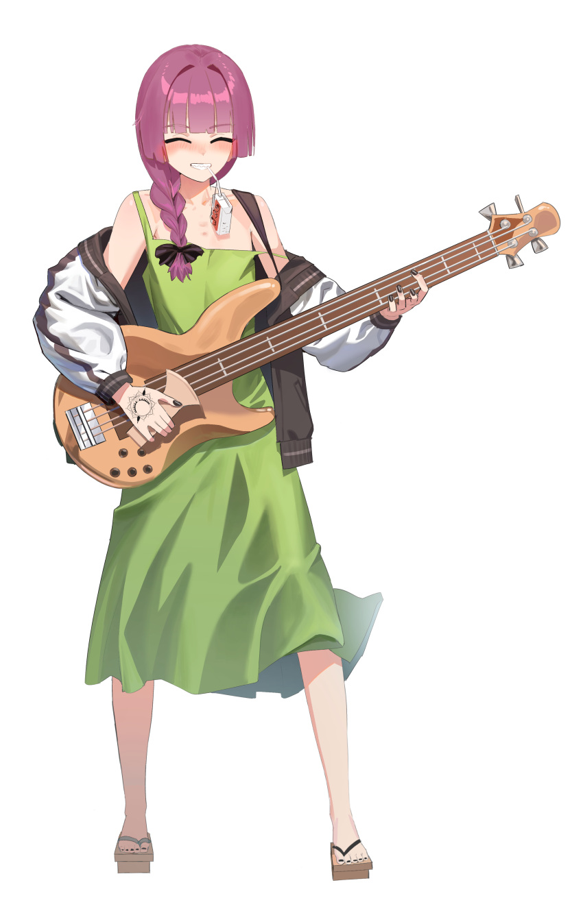 Safebooru 1girl Absurdres Bare Shoulders Bass Guitar Black Nails 5455
