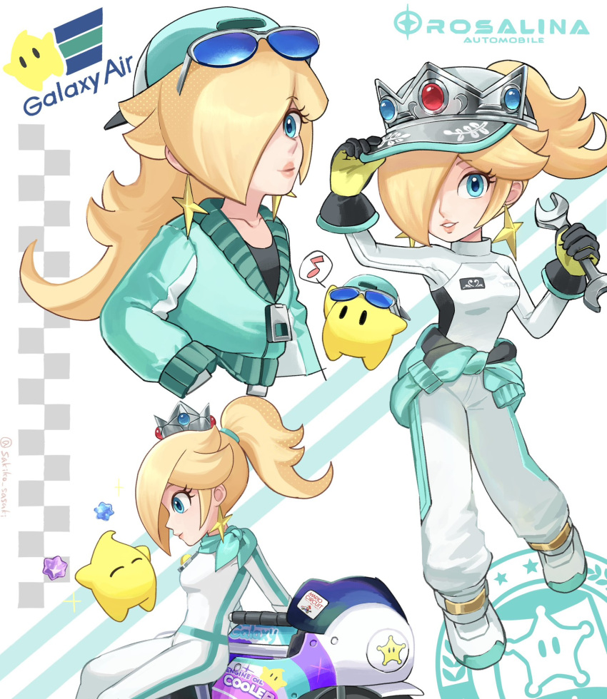 Safebooru - 1girl backwards hat biker clothes biker rosalina bikesuit black gloves blonde hair ...