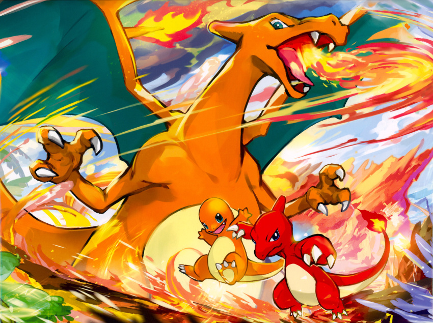 Safebooru - animal focus blue eyes breath weapon breathing fire charizard charmander charmeleon ...