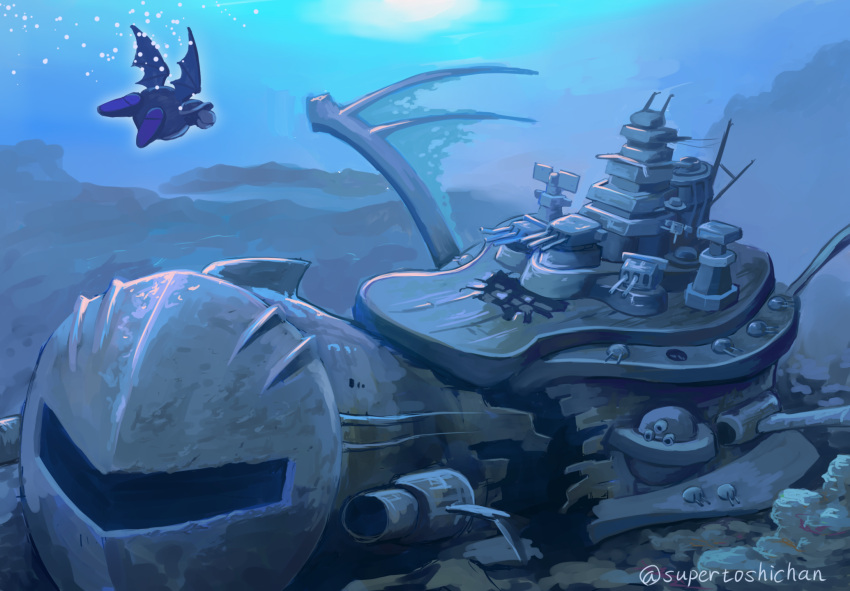 Safebooru - armor bat wings blue theme cannon halberd (airship) highres ...