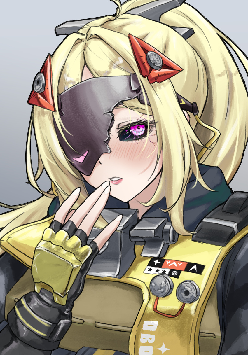 Safebooru - 1girl absurdres black sclera blonde hair broken mask colored sclera fingerless ...