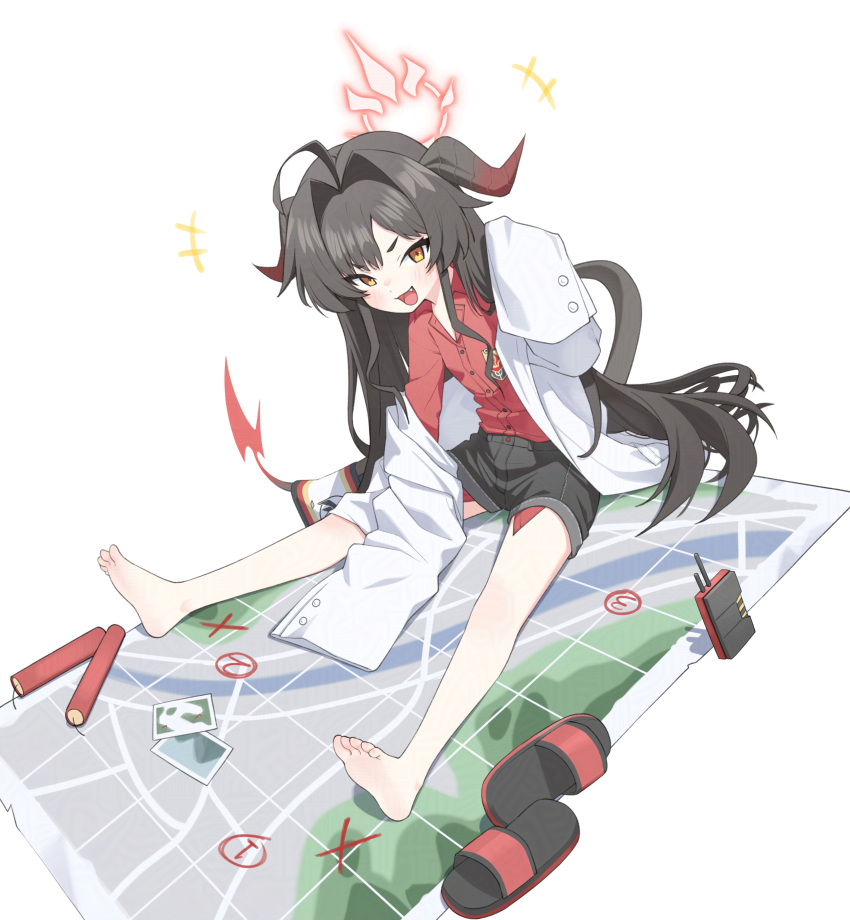 Safebooru - 1girl absurdres ahoge barefoot black shorts blue archive ...