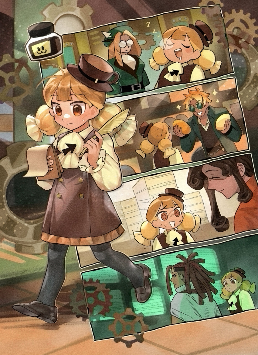 Safebooru - 2boys 3girls :3 @ @ absurdres ascot baguette baguette cookie belt belt buckle beret ...