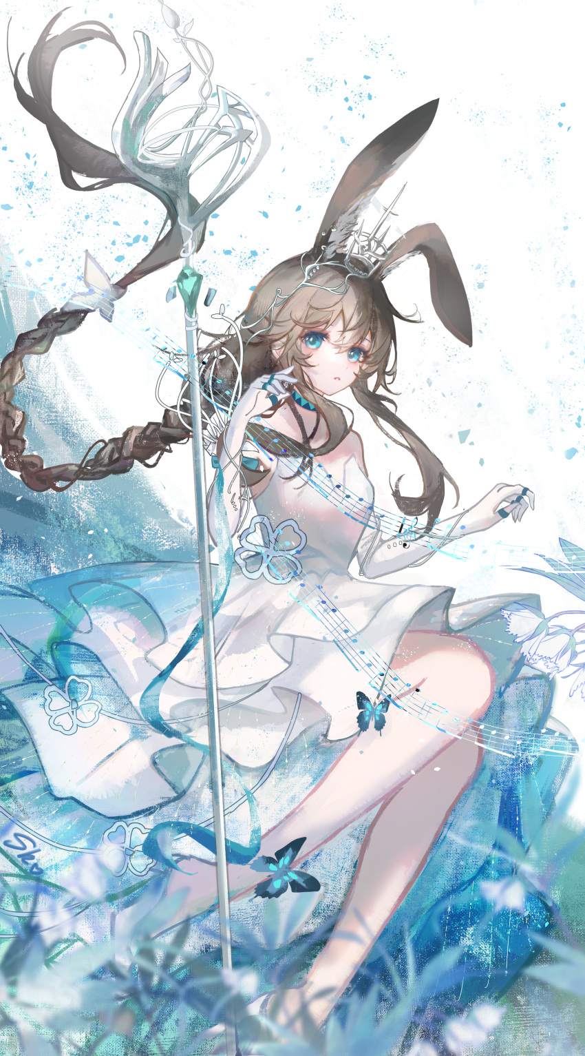 Safebooru - 1girl absurdres amiya (arknights) animal ears arknights brown hair dress elbow ...