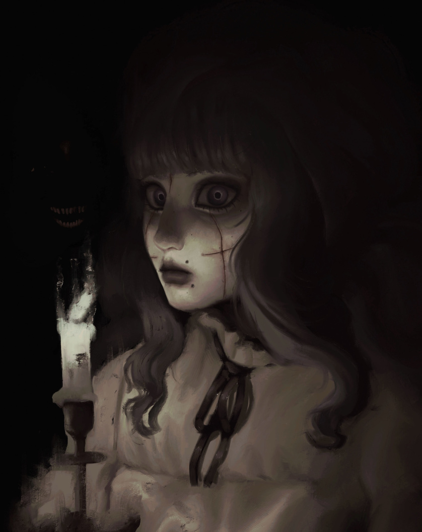 Safebooru - 2girls absurdres black lips candlestand chiaroscuro ...