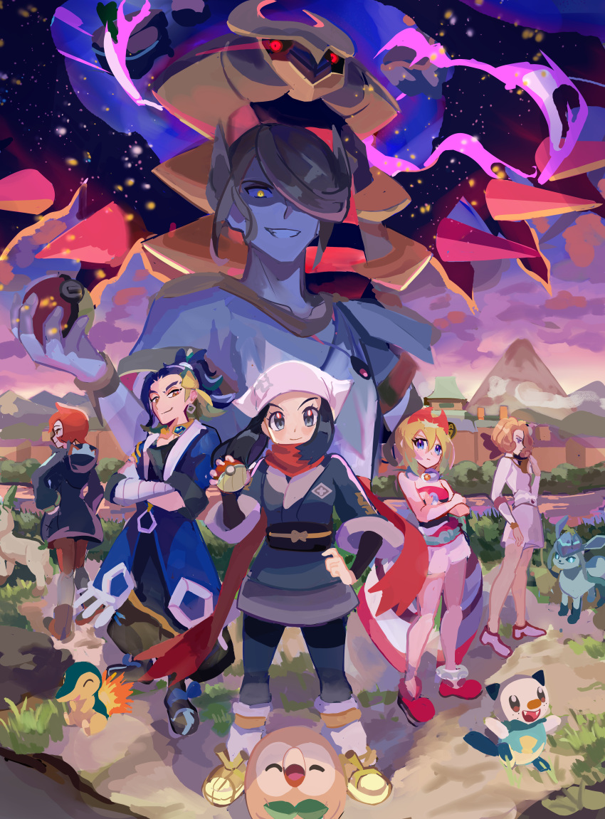 Safebooru - 2boys 4girls :d absurdres adaman (pokemon) akari (pokemon ...