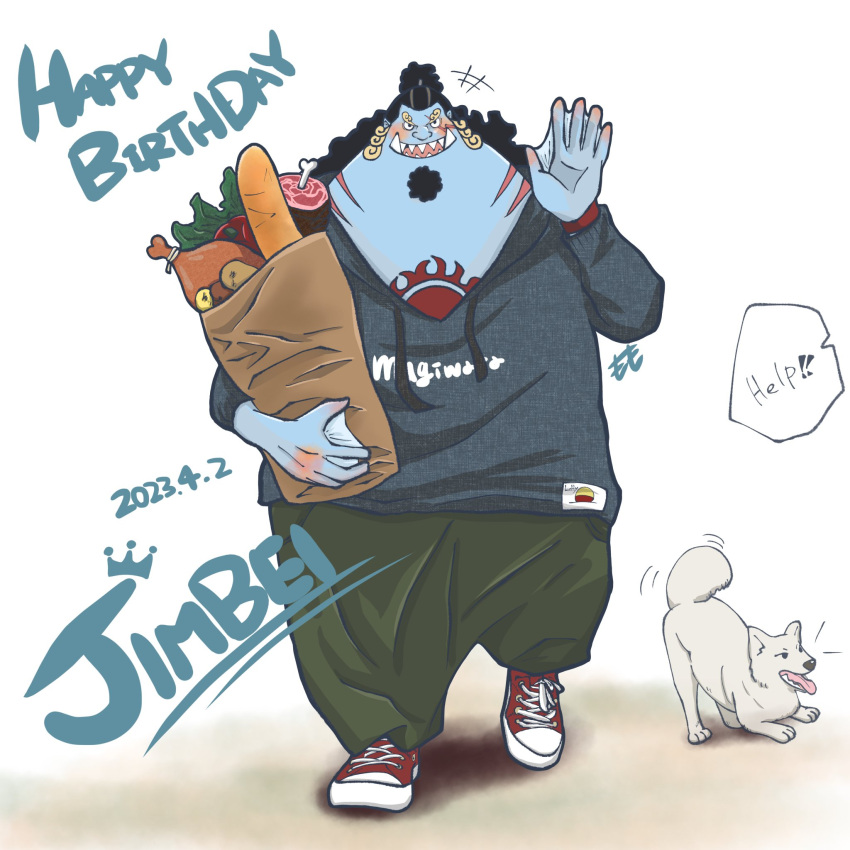 Safebooru - +++ 1boy black hair blue skin blush bread character name ...