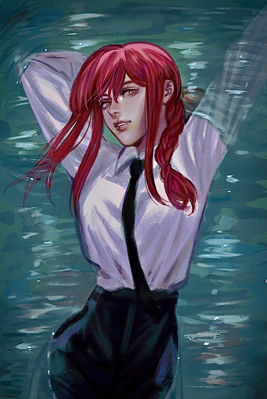 Safebooru - 1girl black necktie braid braided ponytail chainsaw man collared shirt commentary ...