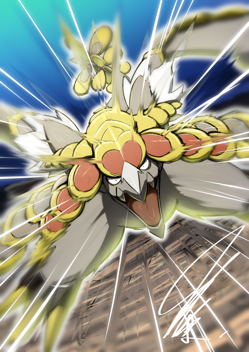 Safebooru - absurdres angry aura beak black eyes blue sky colored skin constricted pupils crest ...