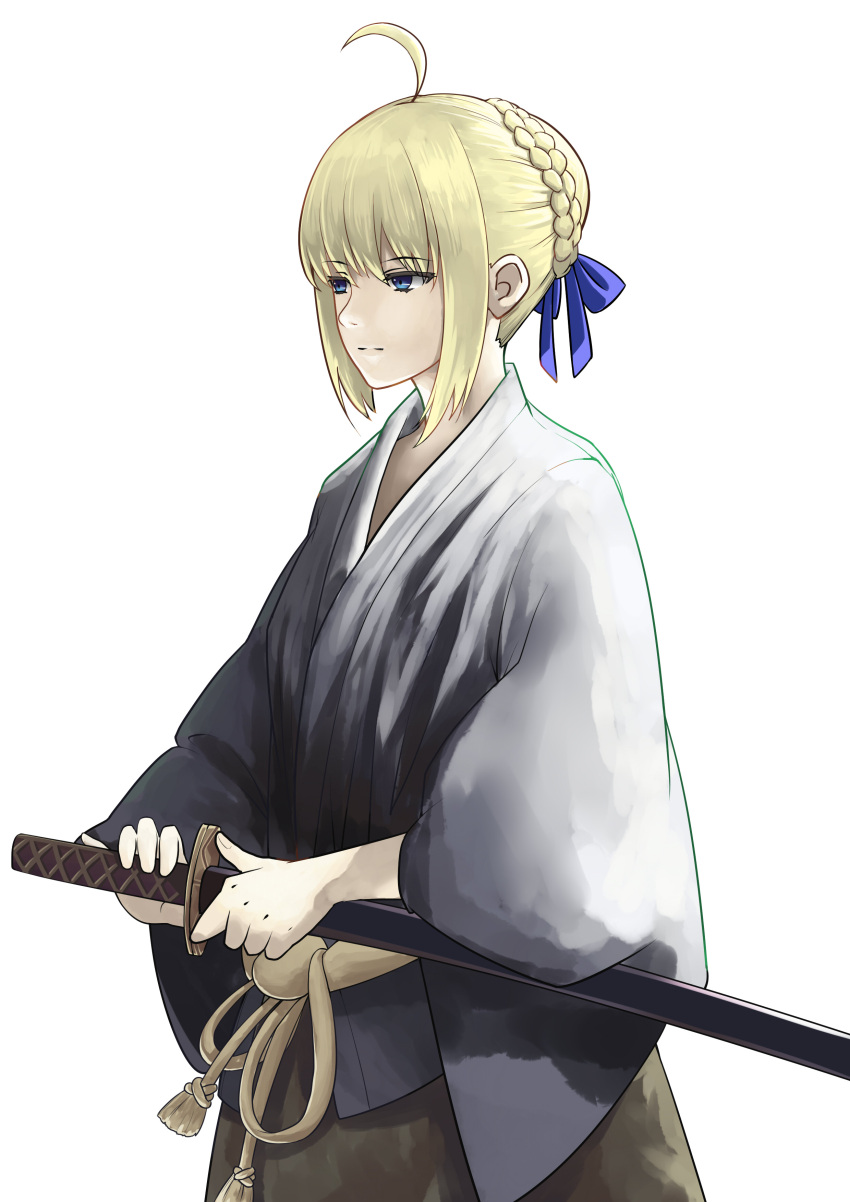 Safebooru - 1girl absurdres ahoge blue eyes braid drawing sword fate ...