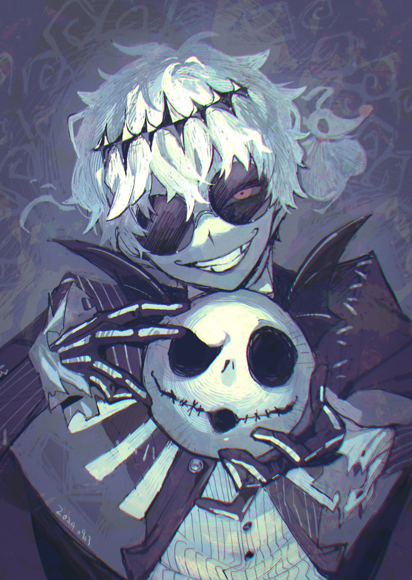 Safebooru - 1boy black gloves black jacket gloves grin highres jack skellington jacket kitaya ...