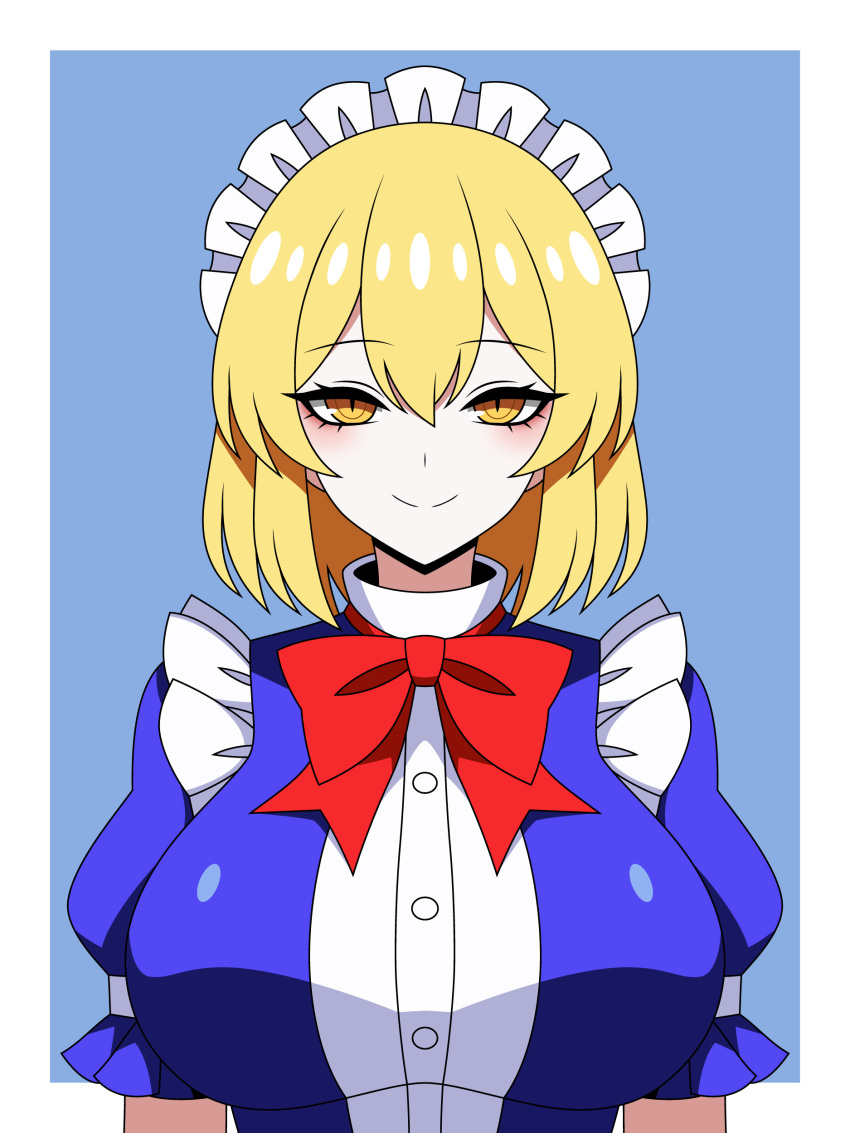 Safebooru - absurdres blonde hair blue dress bow bowtie dress highres looking at viewer maid ...