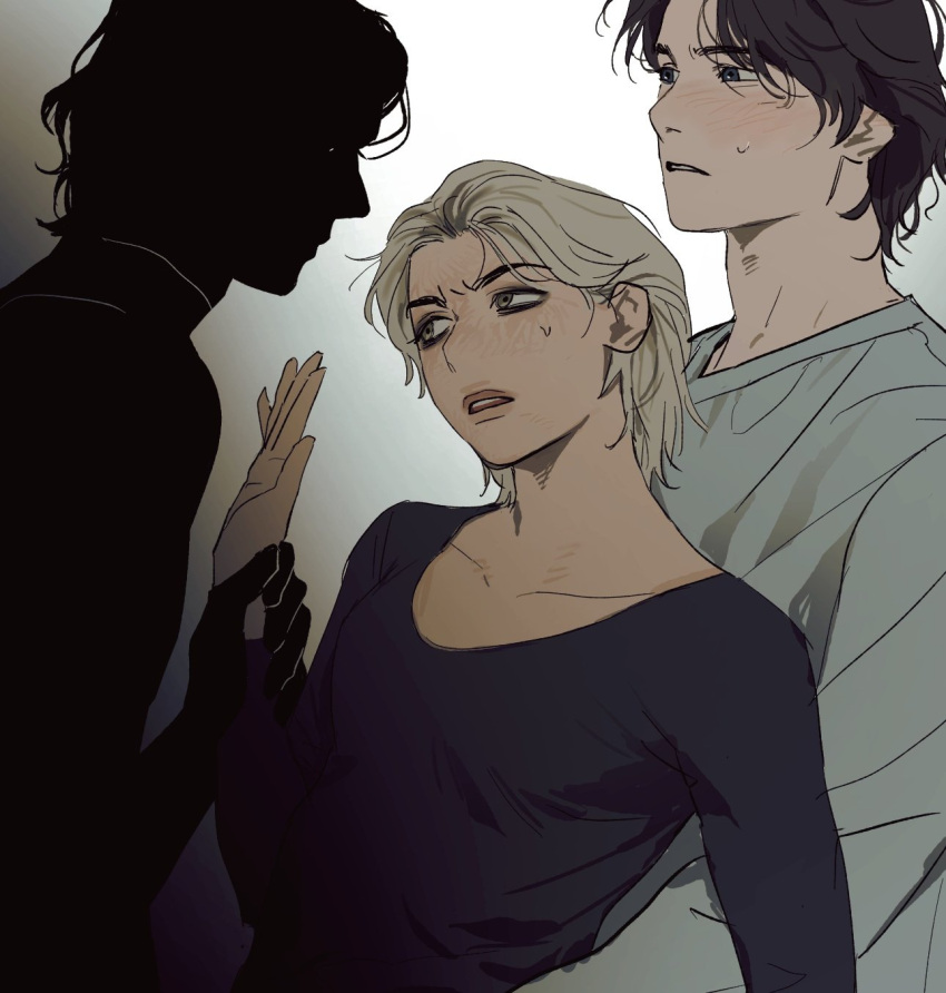 Safebooru - 1girl 2boys aura black hair blonde hair blush dailysarndean ...