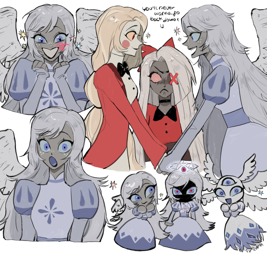 Safebooru - 3girls absurdres angel angel wings angry blonde hair blue eyes blush stickers ...