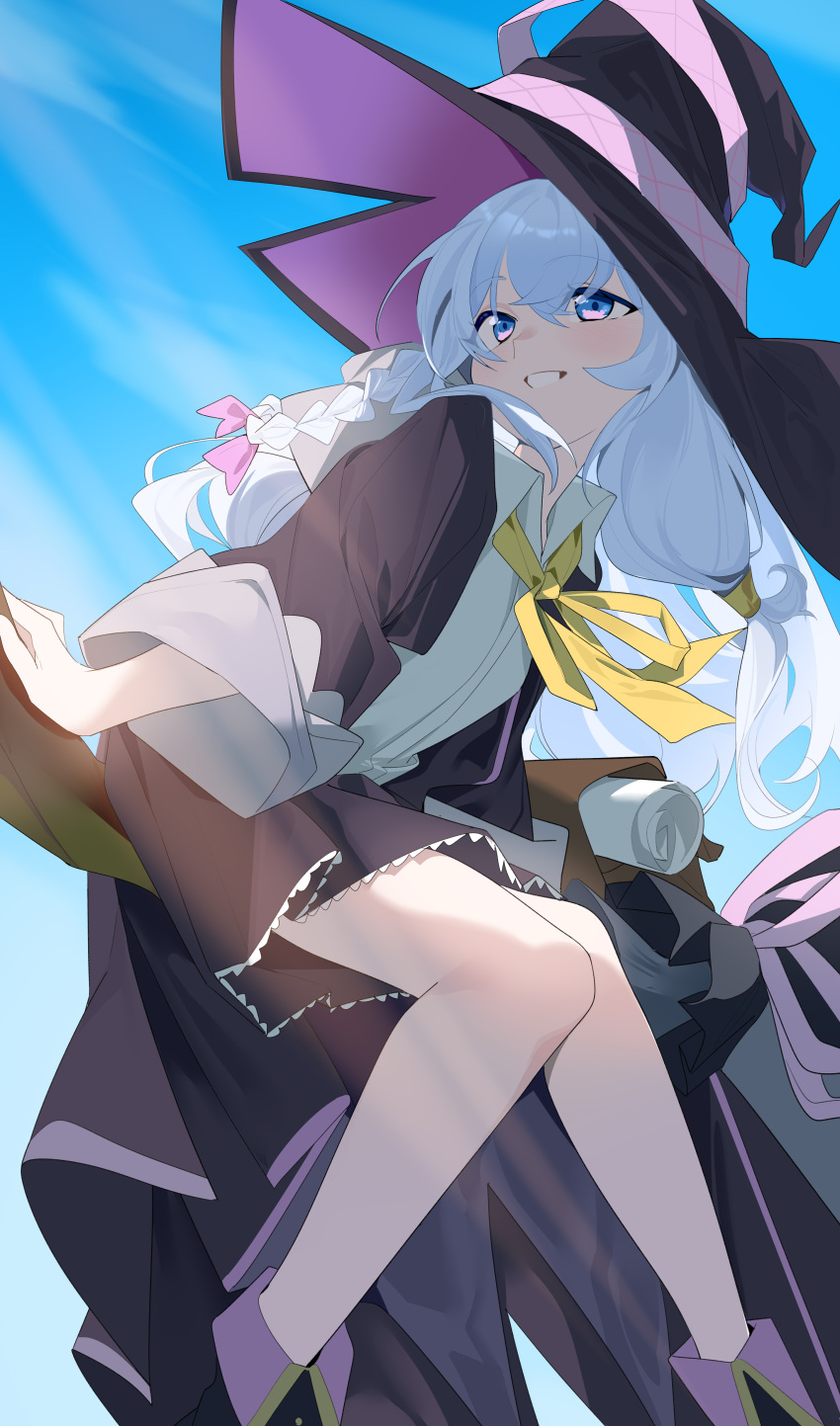 Safebooru - 1girl absurdres bag black hat black jacket black shoes black skirt blush braid broom ...