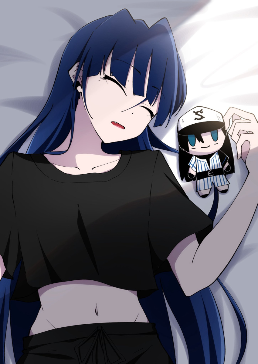 Safebooru - 1girl ado (utaite) animal ears black shirt blue hair ...