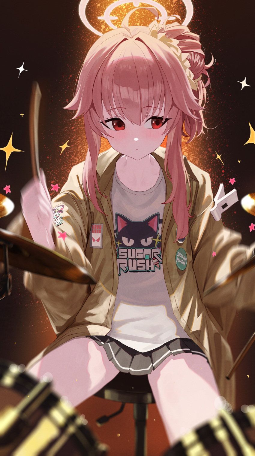 Safebooru - 1girl absurdres ahoge animal print backlighting black skirt blue archive blurry ...