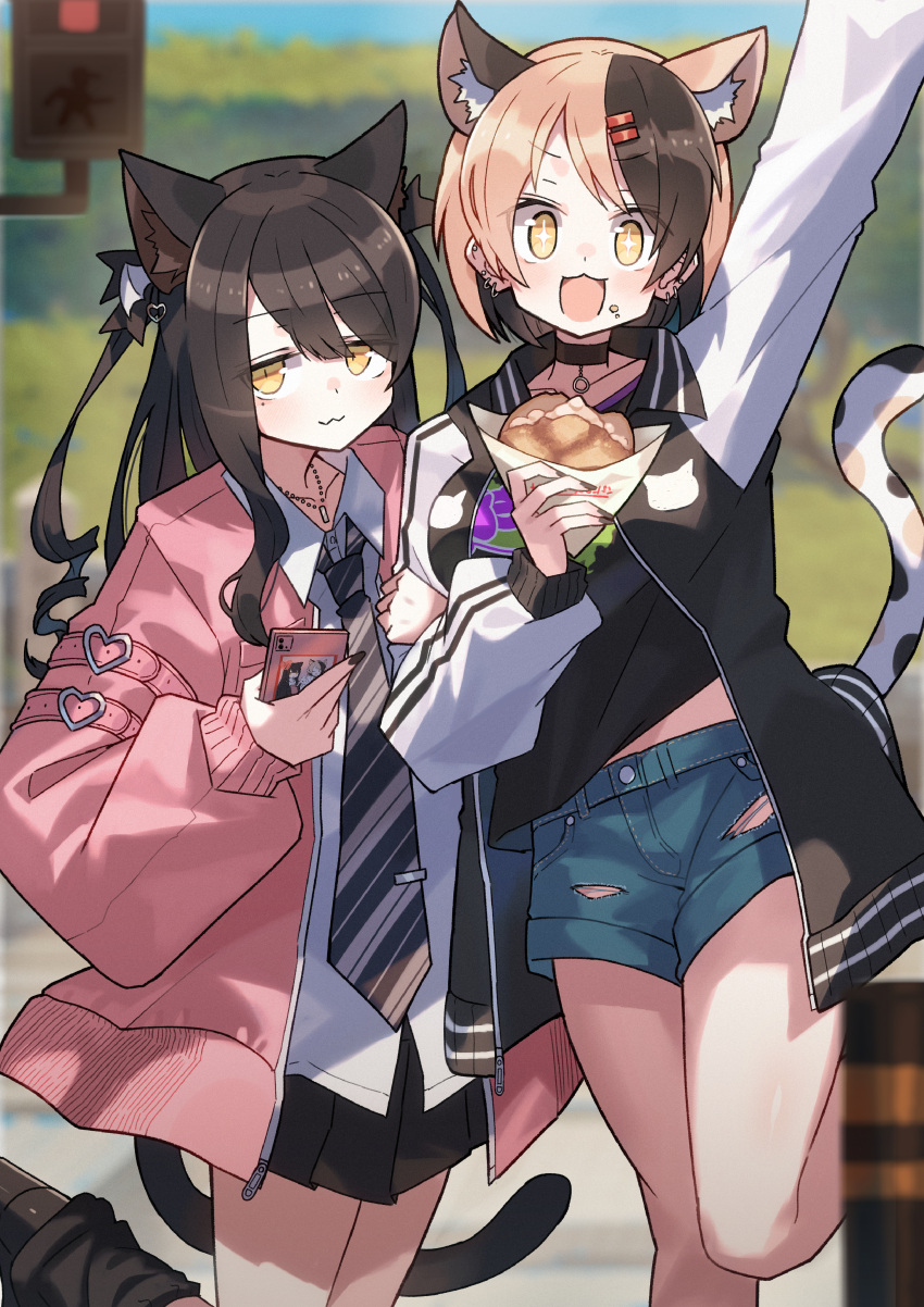 Safebooru - 2girls :3 absurdres animal ear fluff animal ears black hair black jacket black shirt ...