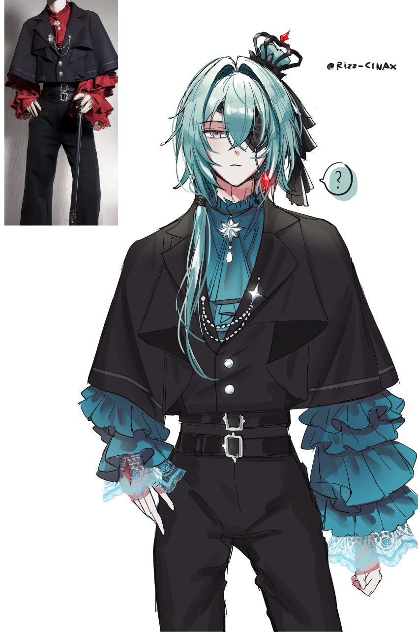 Safebooru - 1boy :| ? absurdres alternate costume anaxa (honkai: star rail) aqua ascot aqua hair ...