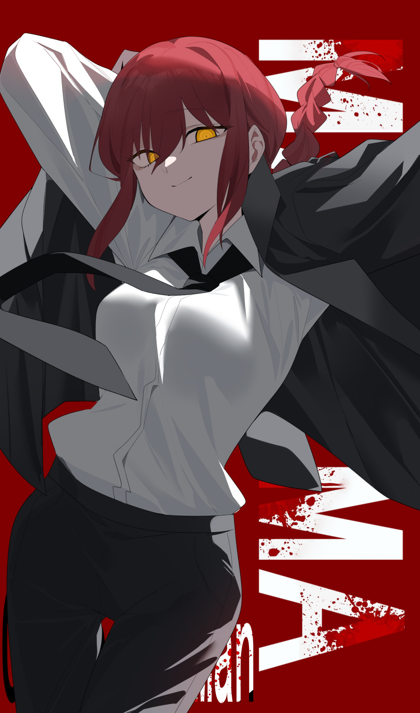 Safebooru - 1girl absurdres black jacket black necktie braid chainsaw man character name closed ...