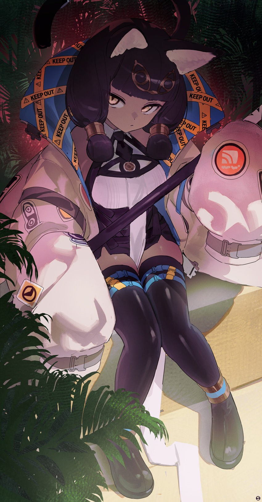 Safebooru - 1girl absurdres animal ears arknights black hair black thighhighs breasts cat ears ...