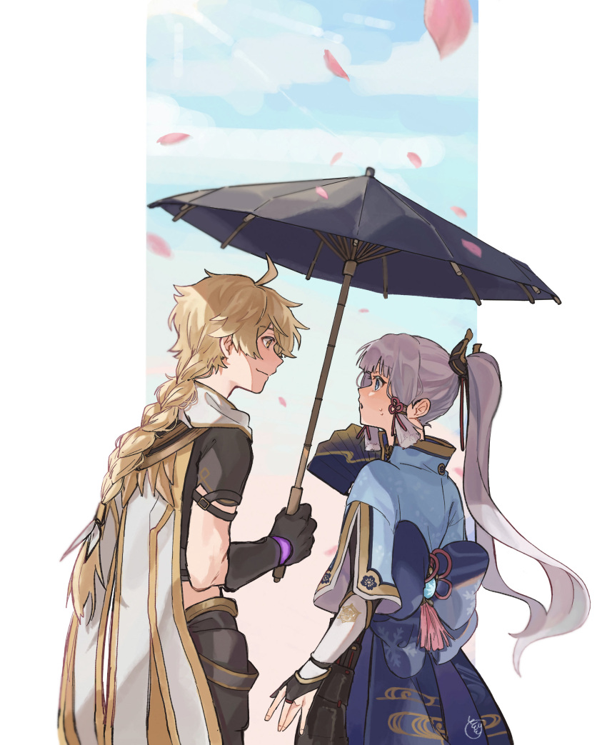 Safebooru - 101010 ri 1boy 1girl absurdres aether (genshin impact) ahoge armor blonde hair blue ...