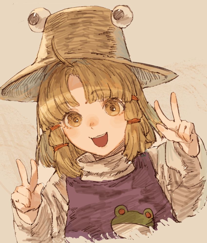 Safebooru - 1girl absurdres ahoge animal print blonde hair collared shirt double w frog print ...