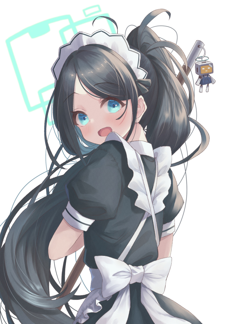 Safebooru - 1girl :d apron aqua halo aris (blue archive) aris (maid) (blue archive) back bow ...