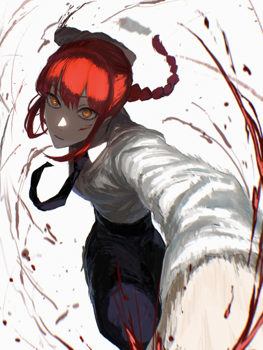 Safebooru - 1girl attack black necktie black pants blood blood on face blood splatter braid ...