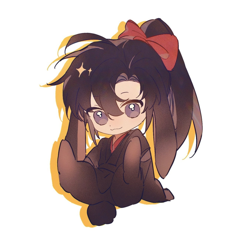 Safebooru - 1boy :3 ahoge animal ears animalization black hair black hanfu bow chibi chibi only ...