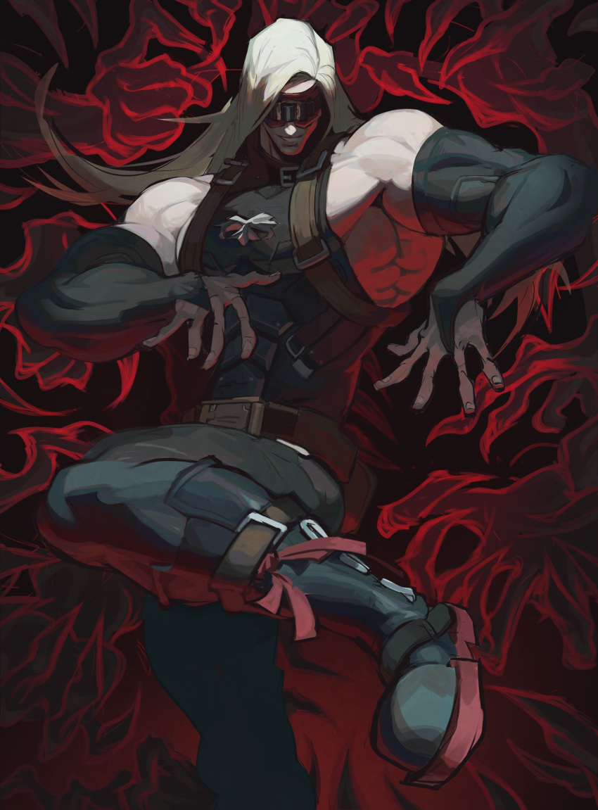 Safebooru - 1boy absurdres arms up bare shoulders belt belt buckle black belt black bridal ...