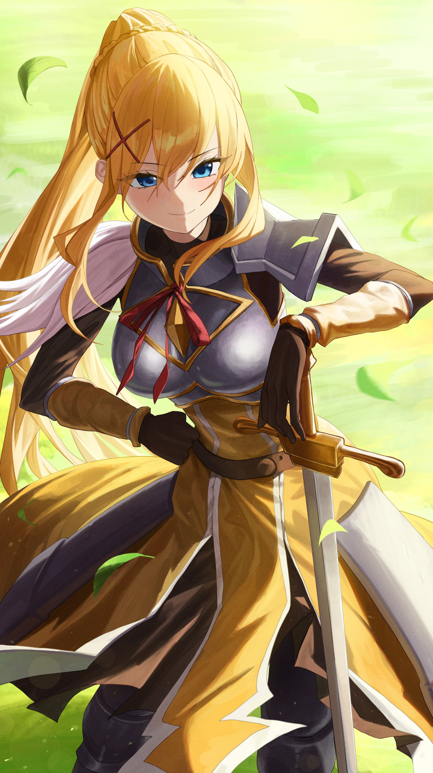 Safebooru - 1girl absurdres armor black bodysuit black boots blonde hair blue eyes blush ...