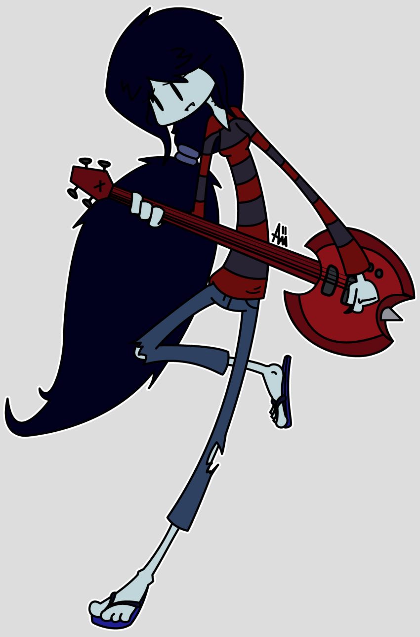 Safebooru - 1girl :| adventure time axe bass guitar bite mark blue hair ...