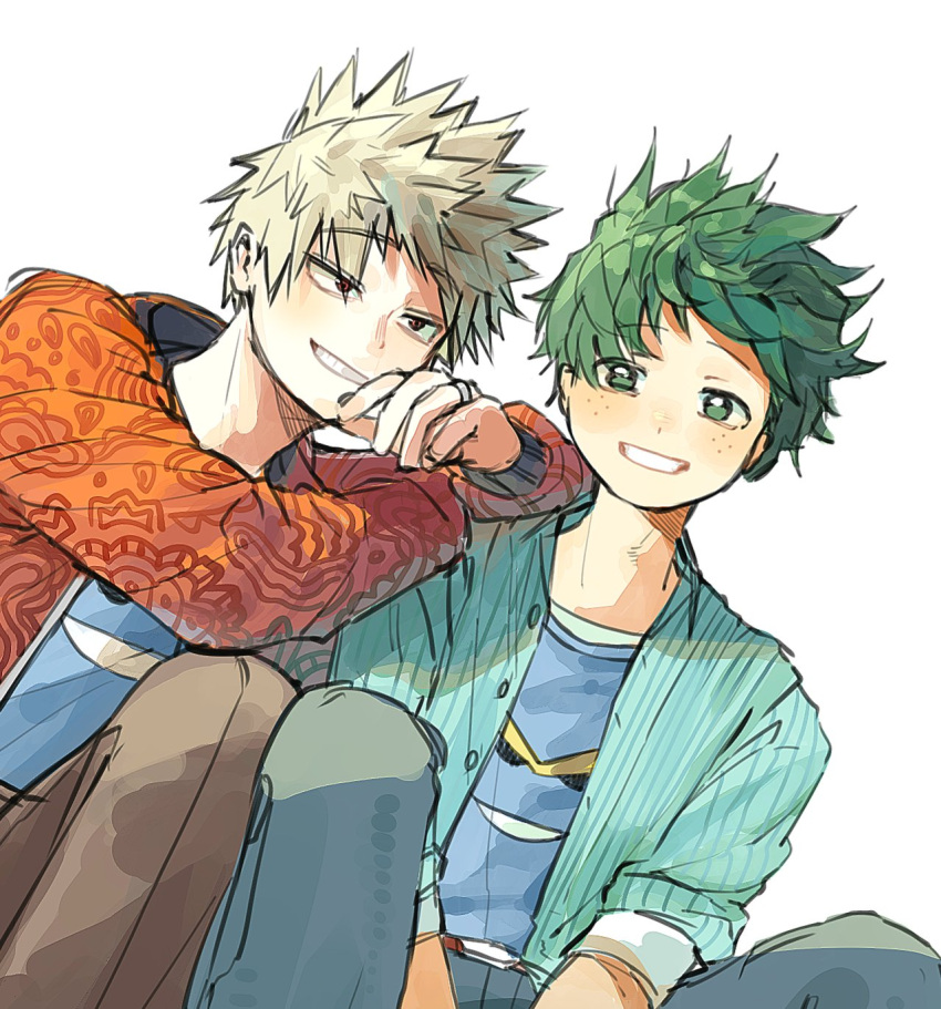 Safebooru - 2boys alternate costume bakugou katsuki blonde hair blue pants blue shirt boku no ...