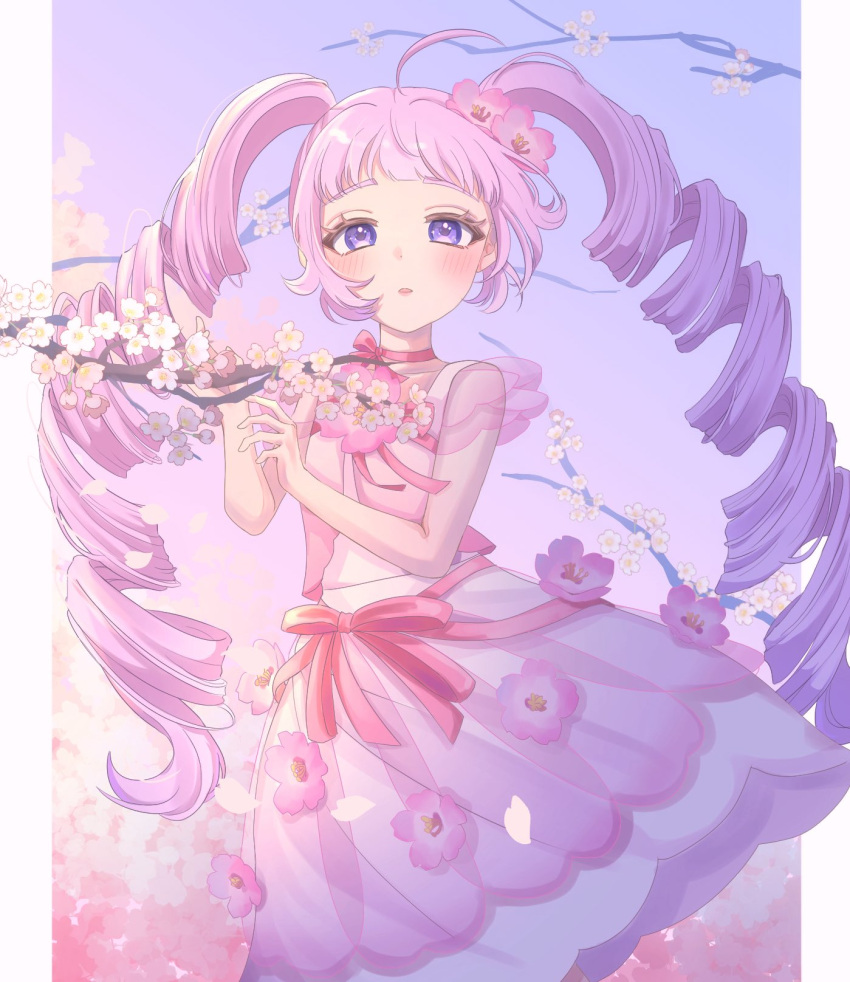 Safebooru - 1girl ahoge aozora himari blush border cherry blossoms ...