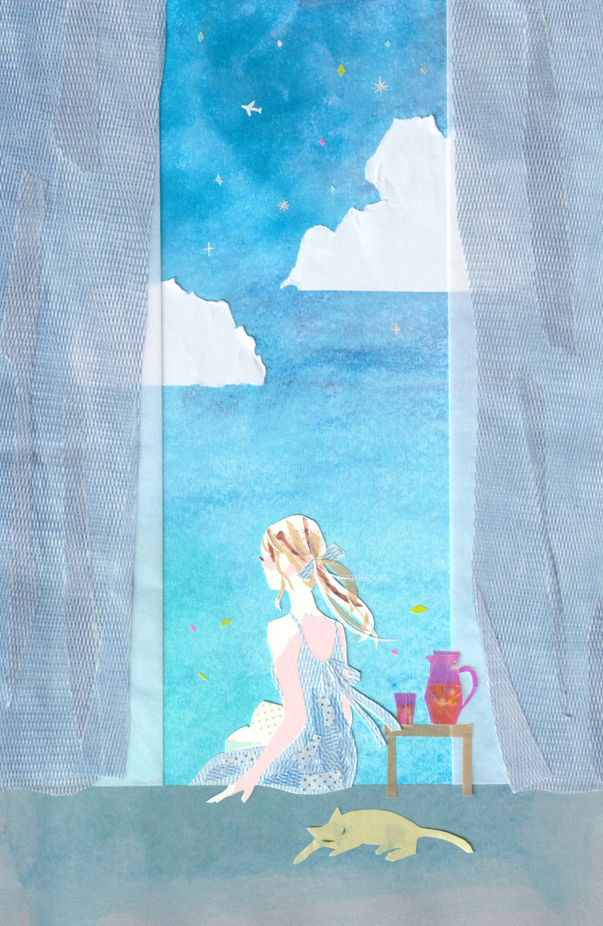 Safebooru - 1girl absurdres aircraft airplane back ribbon bare arms bare shoulders blue bow blue ...