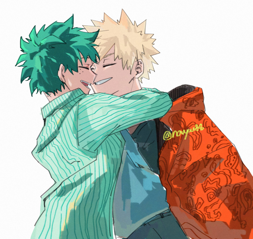 Safebooru - 2boys alternate costume arms around neck bakugou katsuki black shirt blonde hair ...