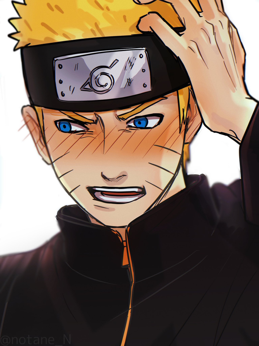 Safebooru - 1boy artist name black jacket blonde hair blush facial mark ...