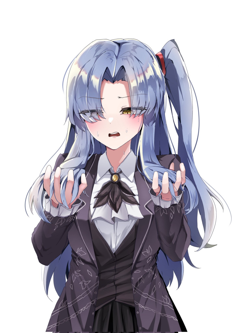 Safebooru - angela (project moon) black necktie black skirt black vest blue hair chanwoo highres ...