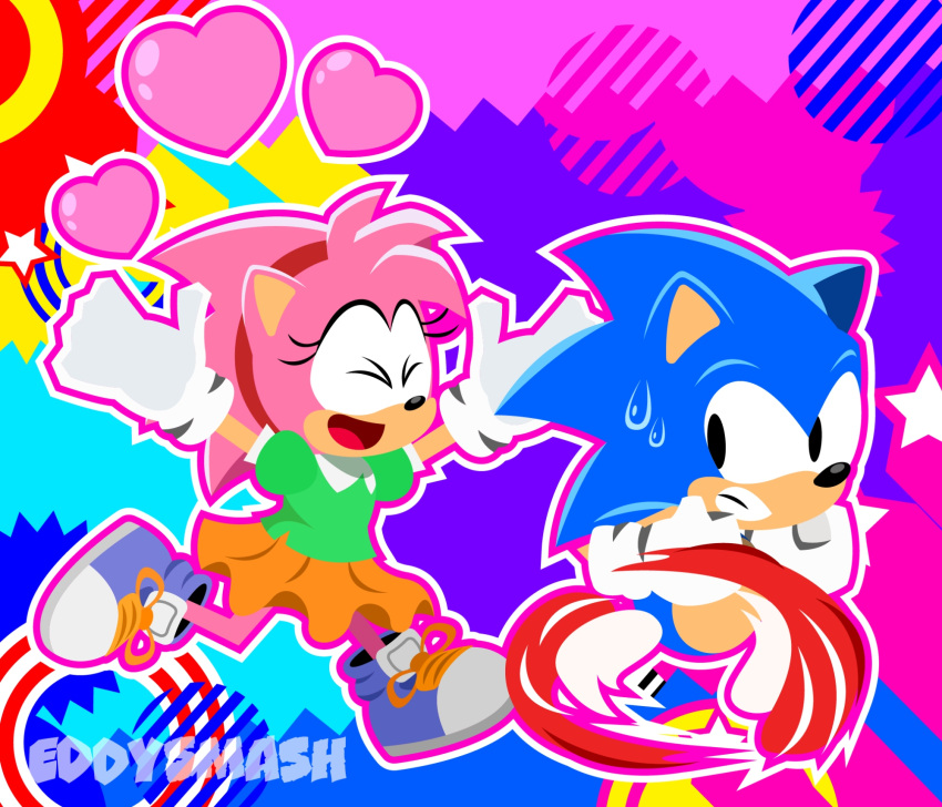 Safebooru - 1boy 1girl amy rose artist name chasing commentary eddysmash2407 english commentary ...