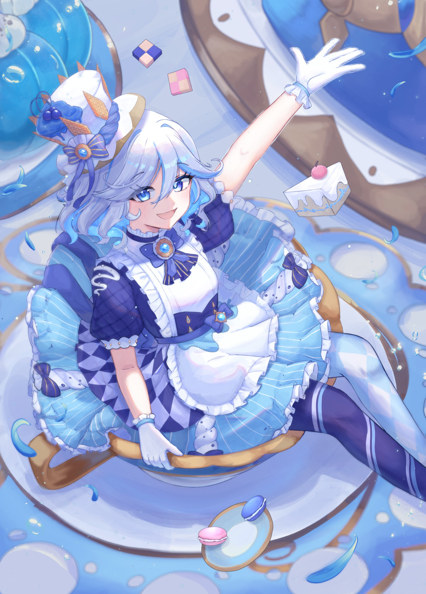 Safebooru - 1girl absurdres alternate costume asymmetrical legwear blue bow blue dress blue eyes ...