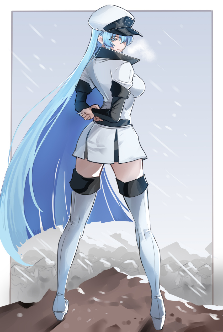 Safebooru - 1girl absurdres akame ga kill! arms behind back black sleeves blue eyes blue hair ...