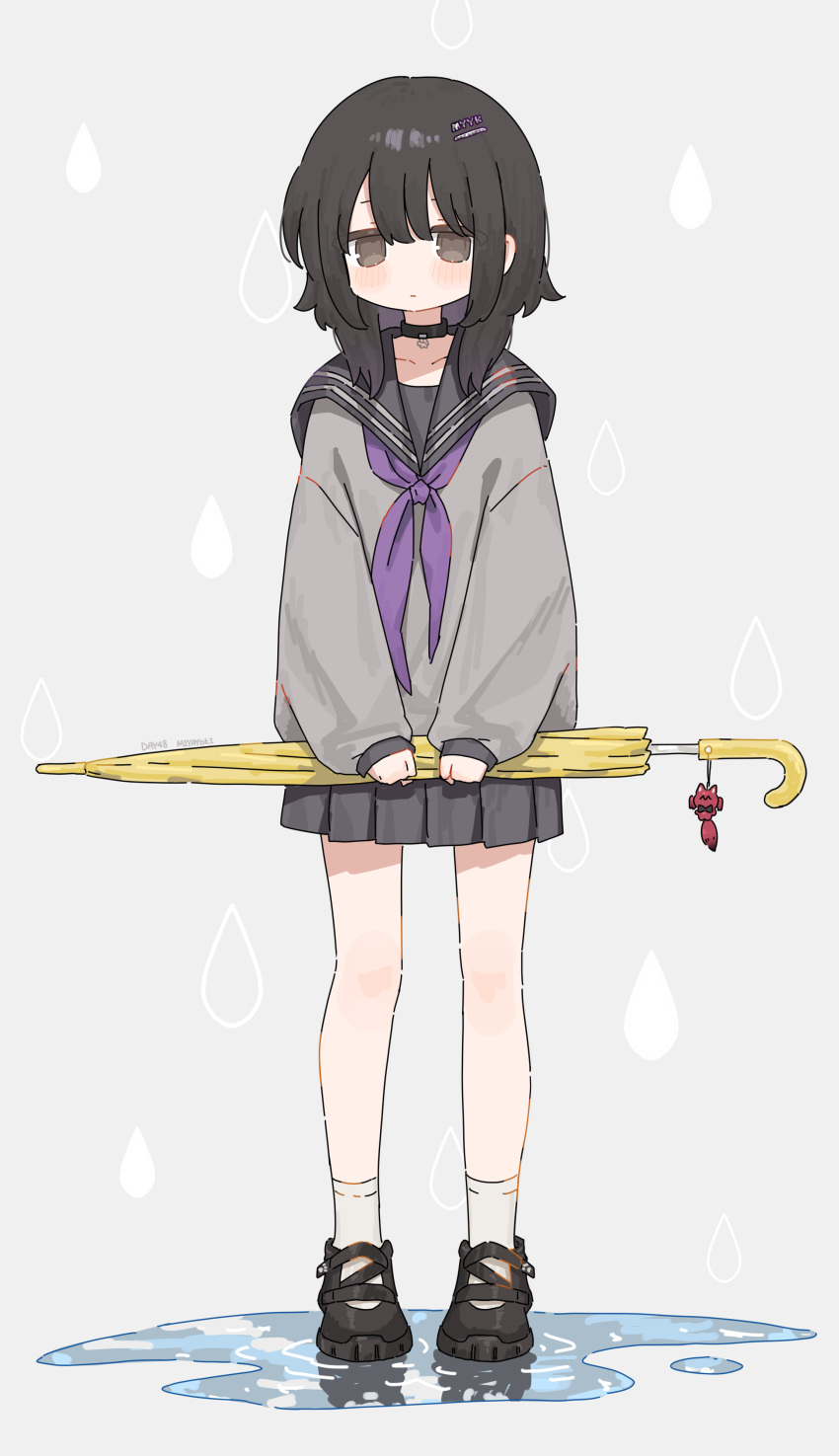 Safebooru - 1girl absurdres black hair black sailor collar black shoes black skirt closed mouth ...