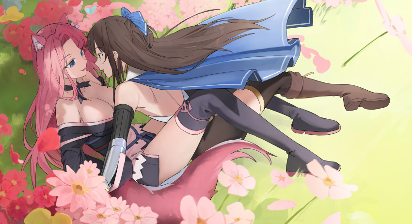 Safebooru - 2girls absurdres animal ears blue cape blue eyes boots cape ceri (sakura dungeon ...